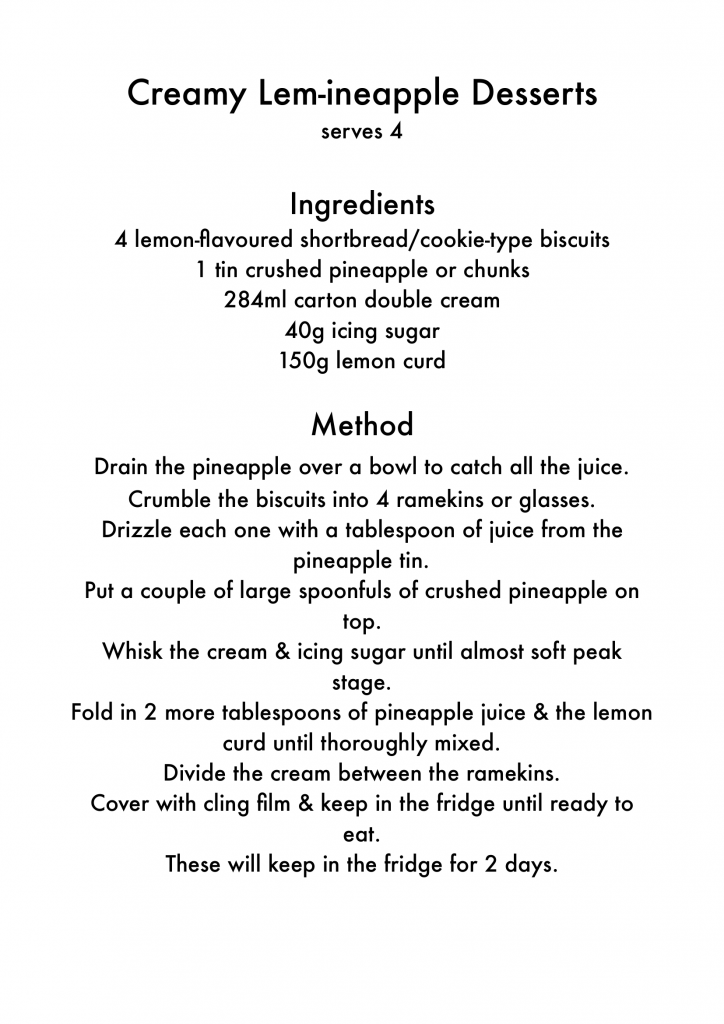 Recipe 15/01/2021 - Creamy Lem-ineapple desserts - Fair Deal Glasgow ...