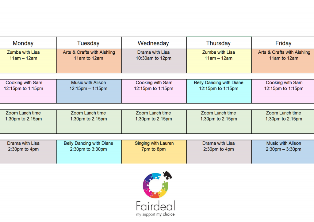 zoom timetable for social media - Fair Deal Glasgow